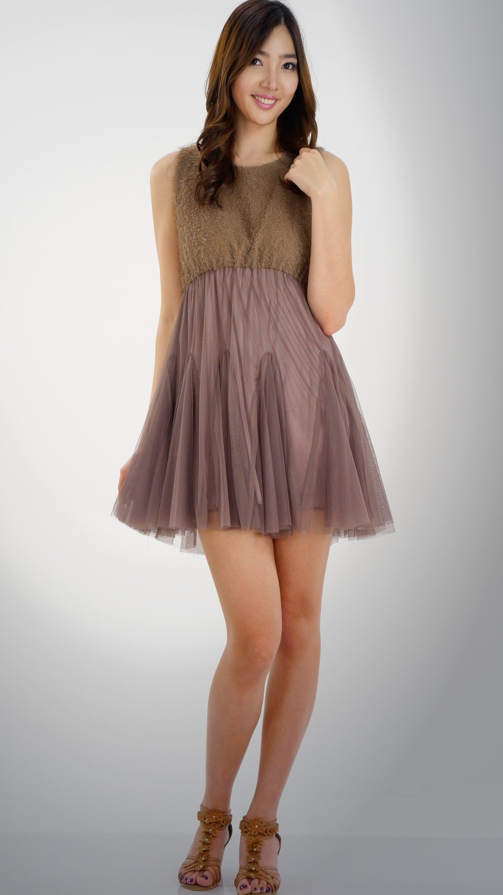 Fluffy Top and Mesh Bottomed Sleeveless Mini Dress – Shop Lev