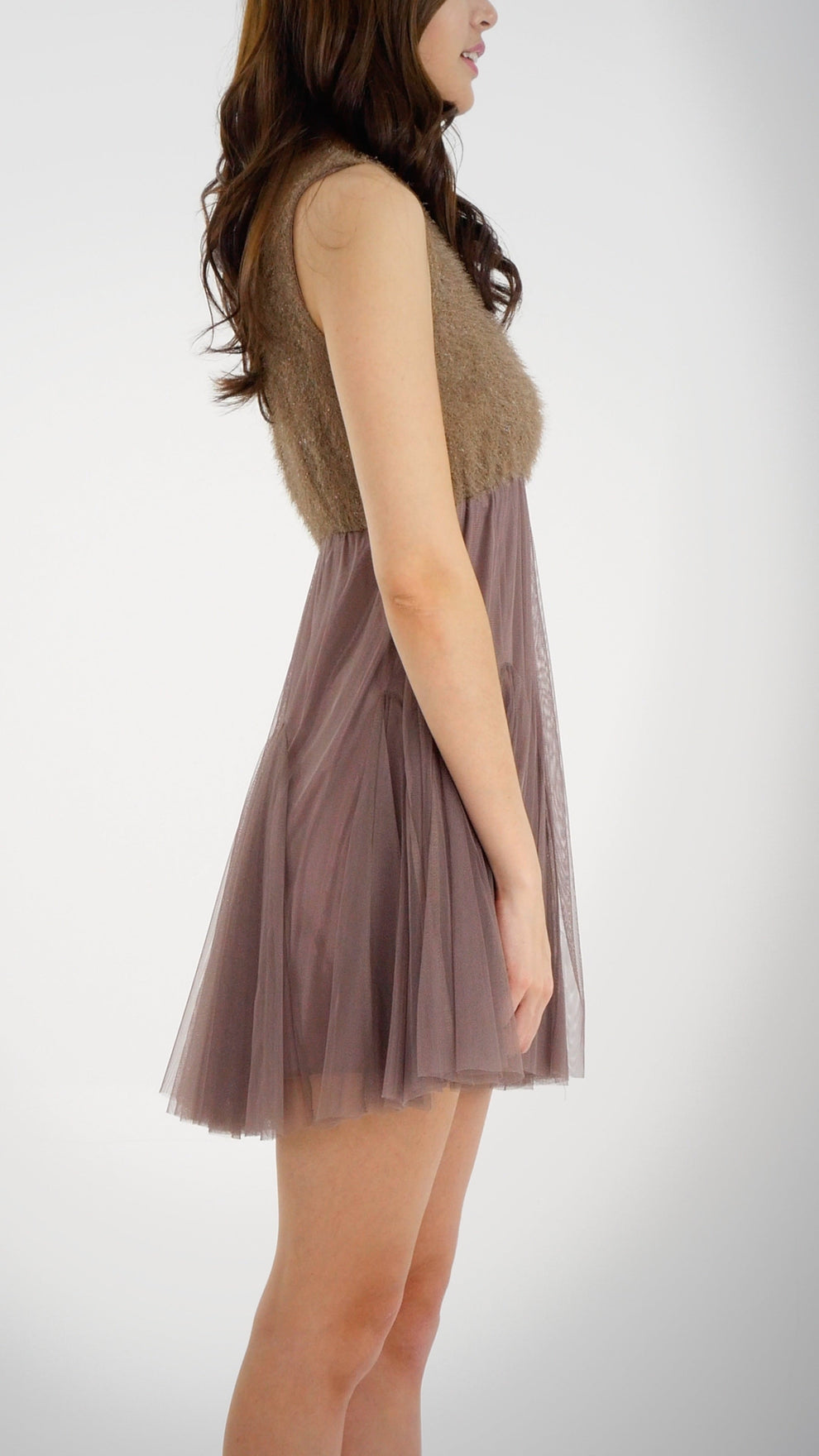 Fluffy Top and Mesh Bottomed Sleeveless Mini Dress – Shop Lev